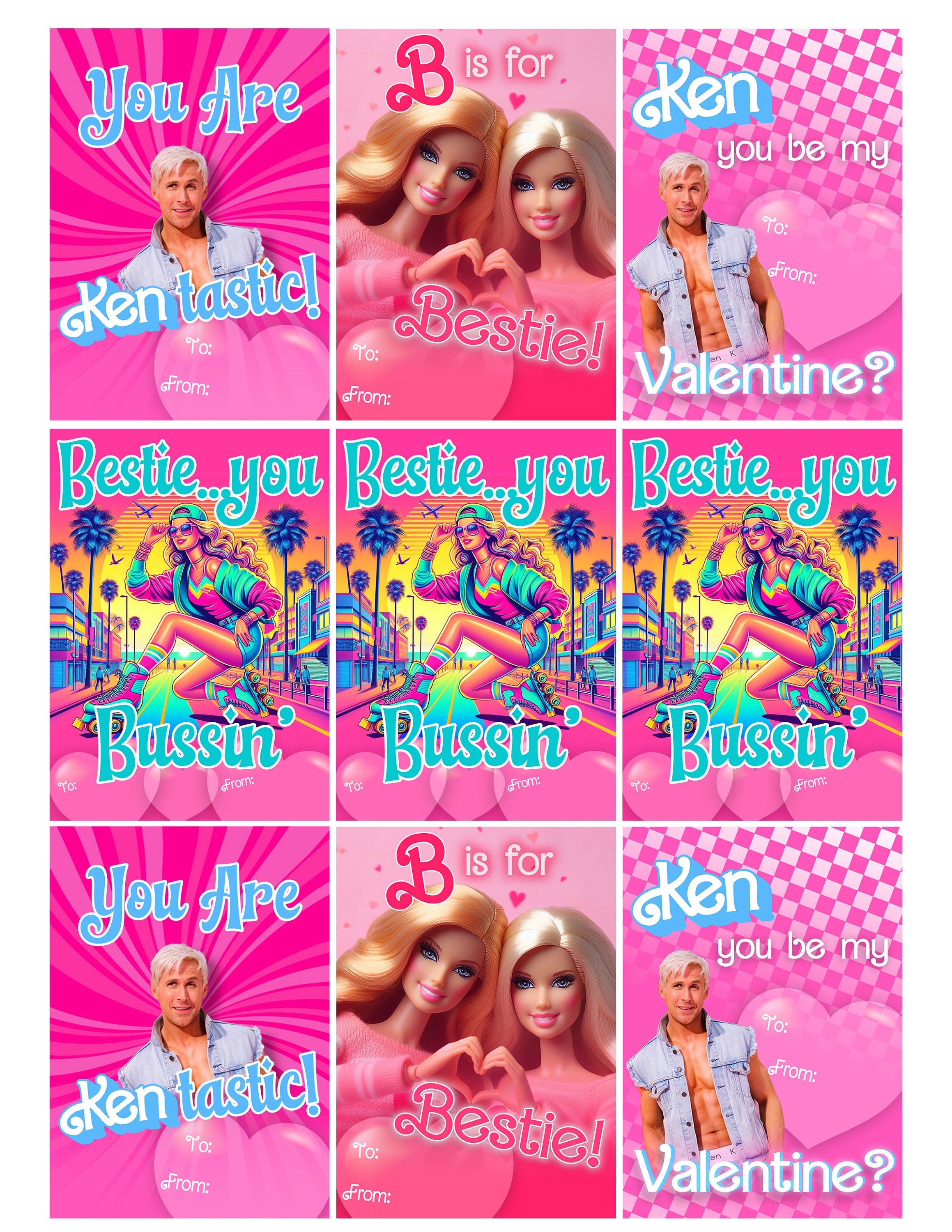 Barbie Valentine's Day Cards, Printable Instant Download, DIY Cards ...