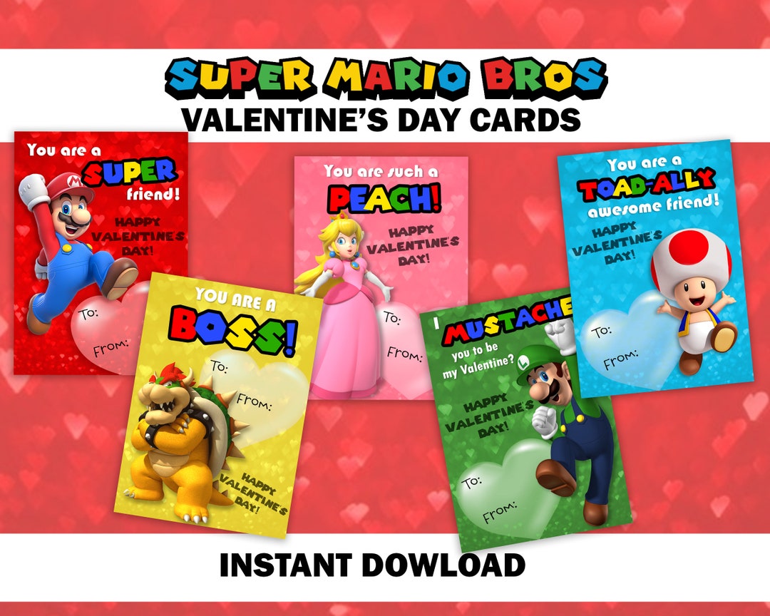 Super Mario Valentine's Day Cards, Printable Instant Download, DIY ...