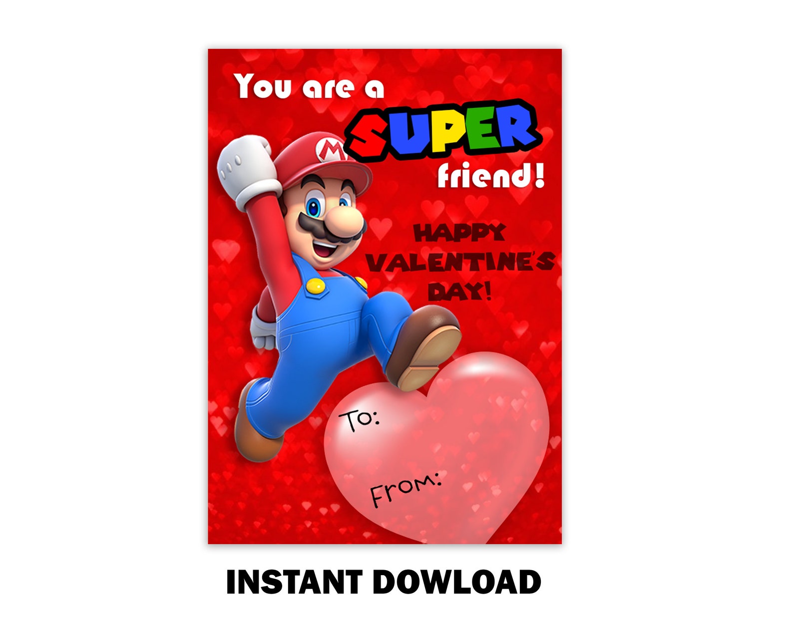 Super Mario Valentine's Day Cards, Printable Instant Download, DIY ...