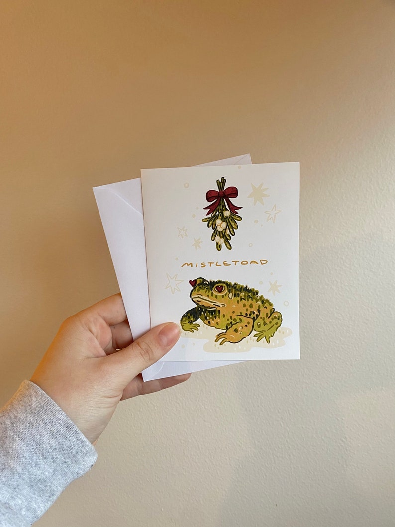 Kiss Me Under the Mistletoad Greeting Card 4.25x5.5” (happy Holidays ...