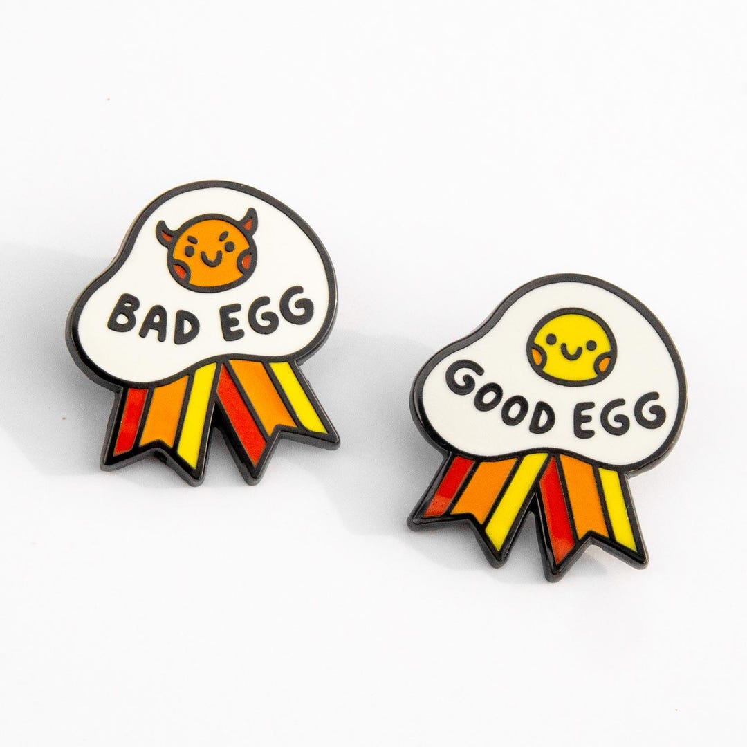 Good Egg & Bad Egg Award Enamel Pins | Rubber Heart Clutch, Black ...