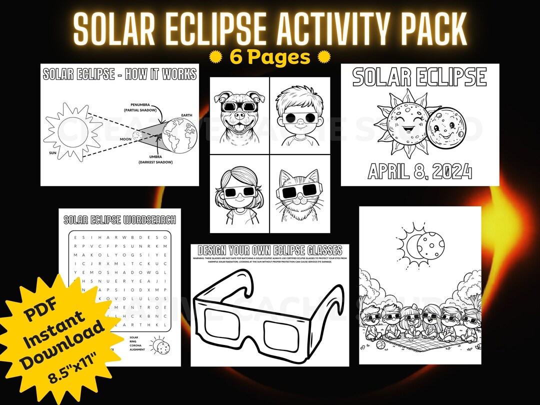 2024 Solar Eclipse Activity Pack and Coloring Pages - Etsy