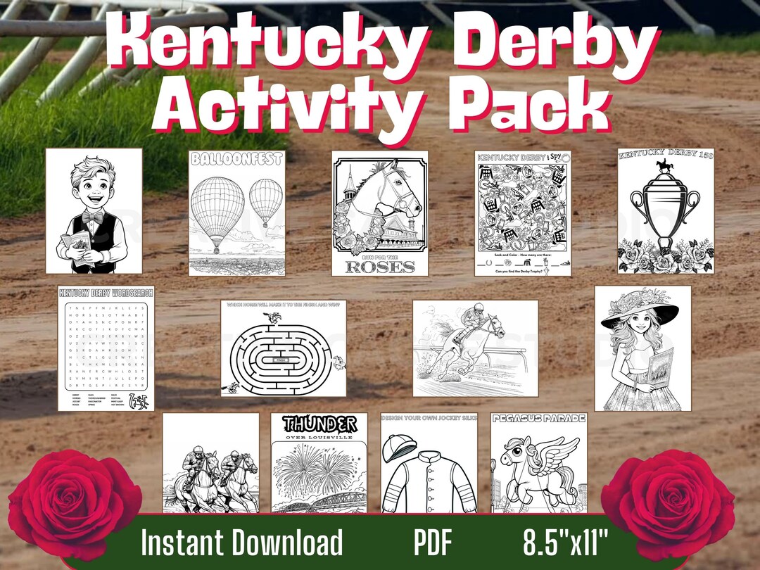 Kentucky Derby Coloring Pages and Activity Pack - Etsy