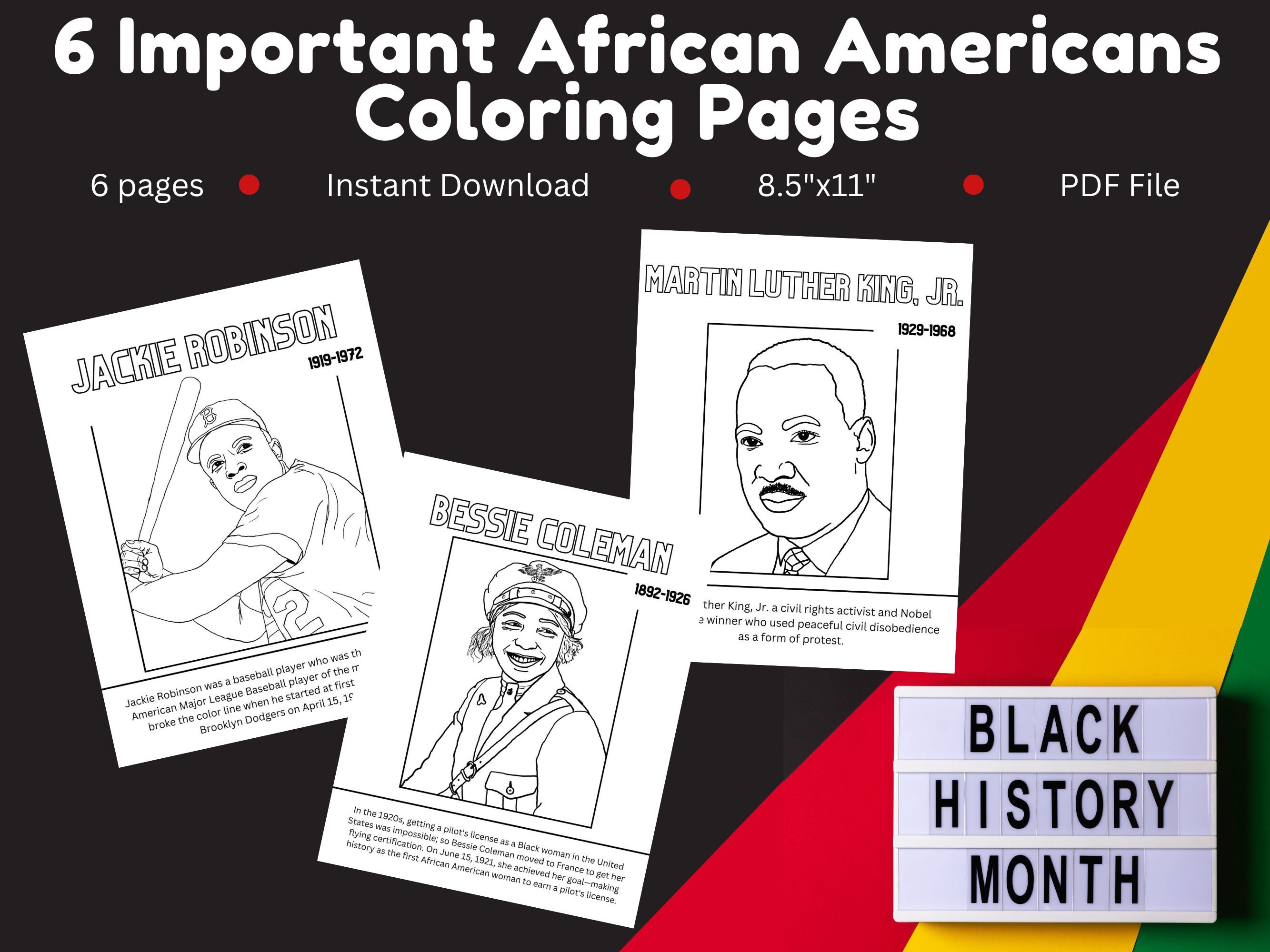 Important African Americans Coloring Pages - Etsy