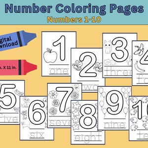Numbers Coloring Pages, 1-10 - Etsy