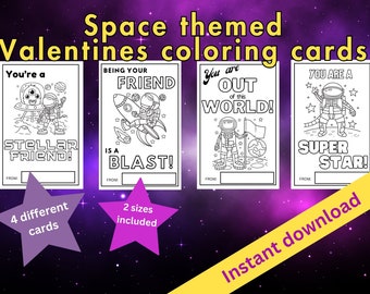 Printable Valentines Day Coloring Cards, Outer Space Coloring Cards ...