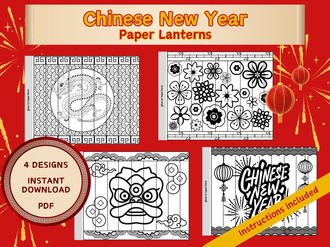 Chinese New Year Paper Lantern Coloring Page Kit - Plus 5 FREE Dragon ...
