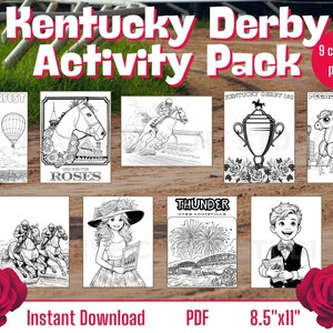 Kentucky Derby Coloring Pages and Activity Pack - Etsy