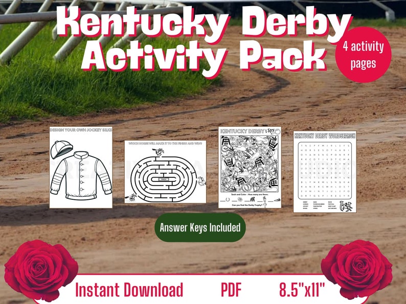 Kentucky Derby Coloring Pages and Activity Pack - Etsy