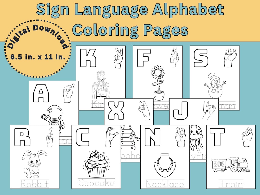 Sign Language Alphabet Coloring Pages - Etsy