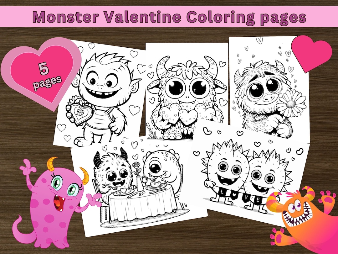 Valentine's Day Monster Mash V.2: 5-page Coloring Bundle for Kids ...