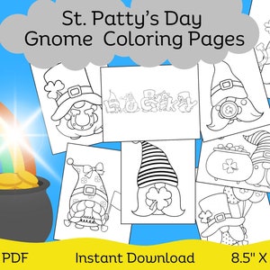 St. Patrick's Day Gnome Coloring Pages - Etsy