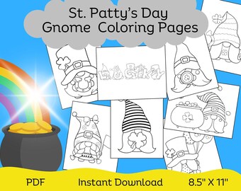 St. Patrick's Day Gnome Coloring Page - Etsy