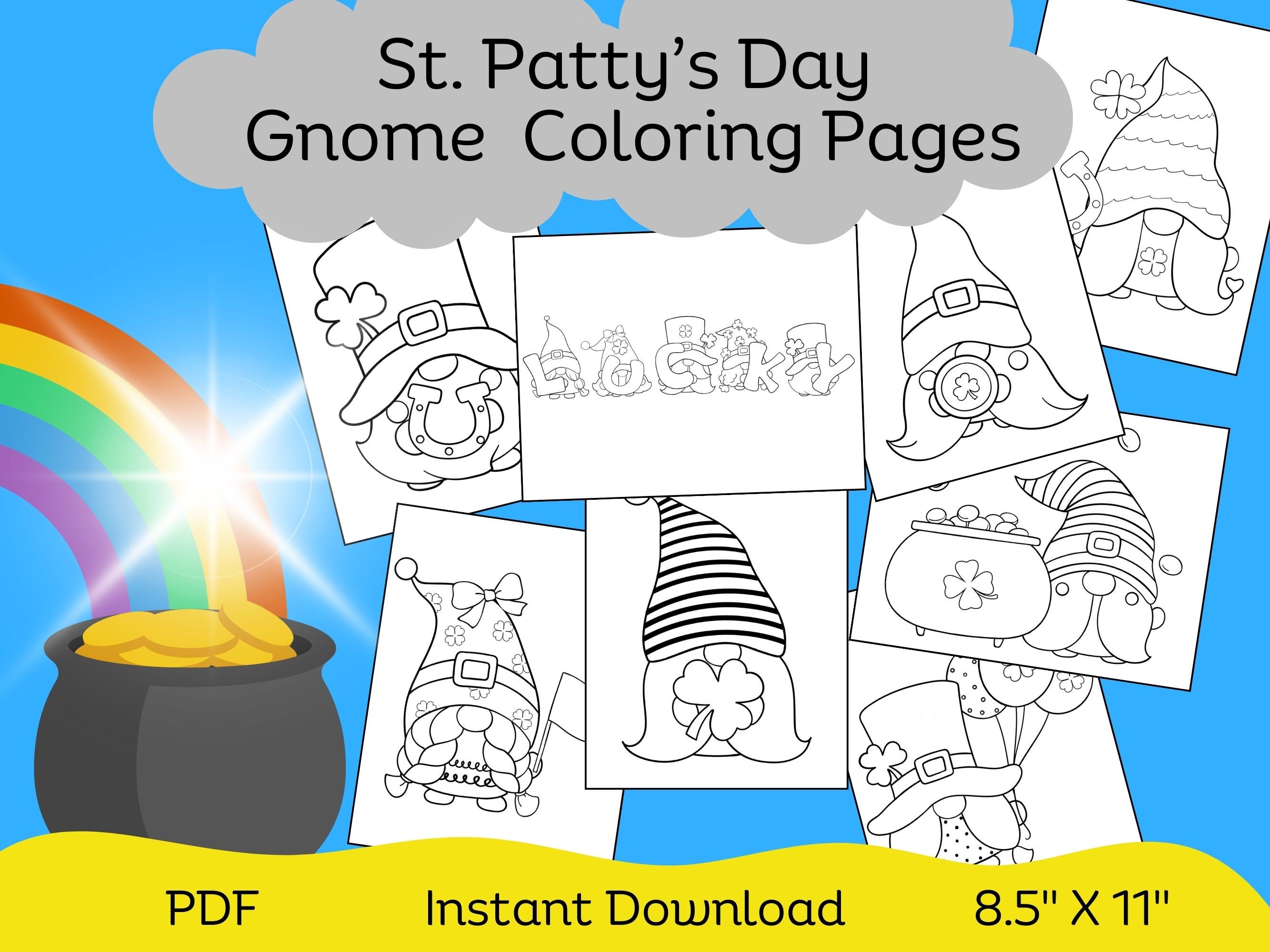St. Patrick's Day Gnome Coloring Pages - Etsy