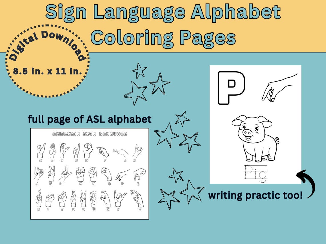Sign Language Alphabet Coloring Pages - Etsy