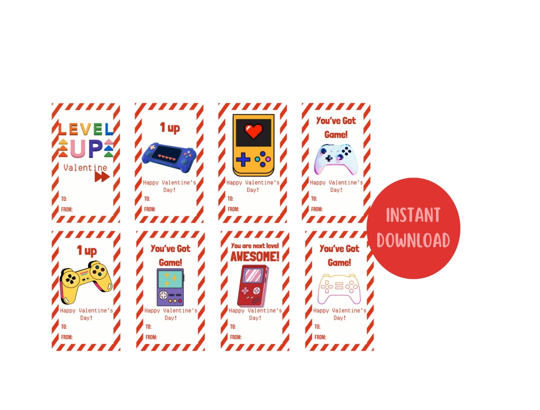 Video Game Valentine's Cards, Printable Video Game Cards, Gamer ...