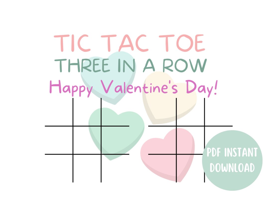 Conversation Hearts Tic Tac Toe, Three in a Row, Valentine's Day Cards ...