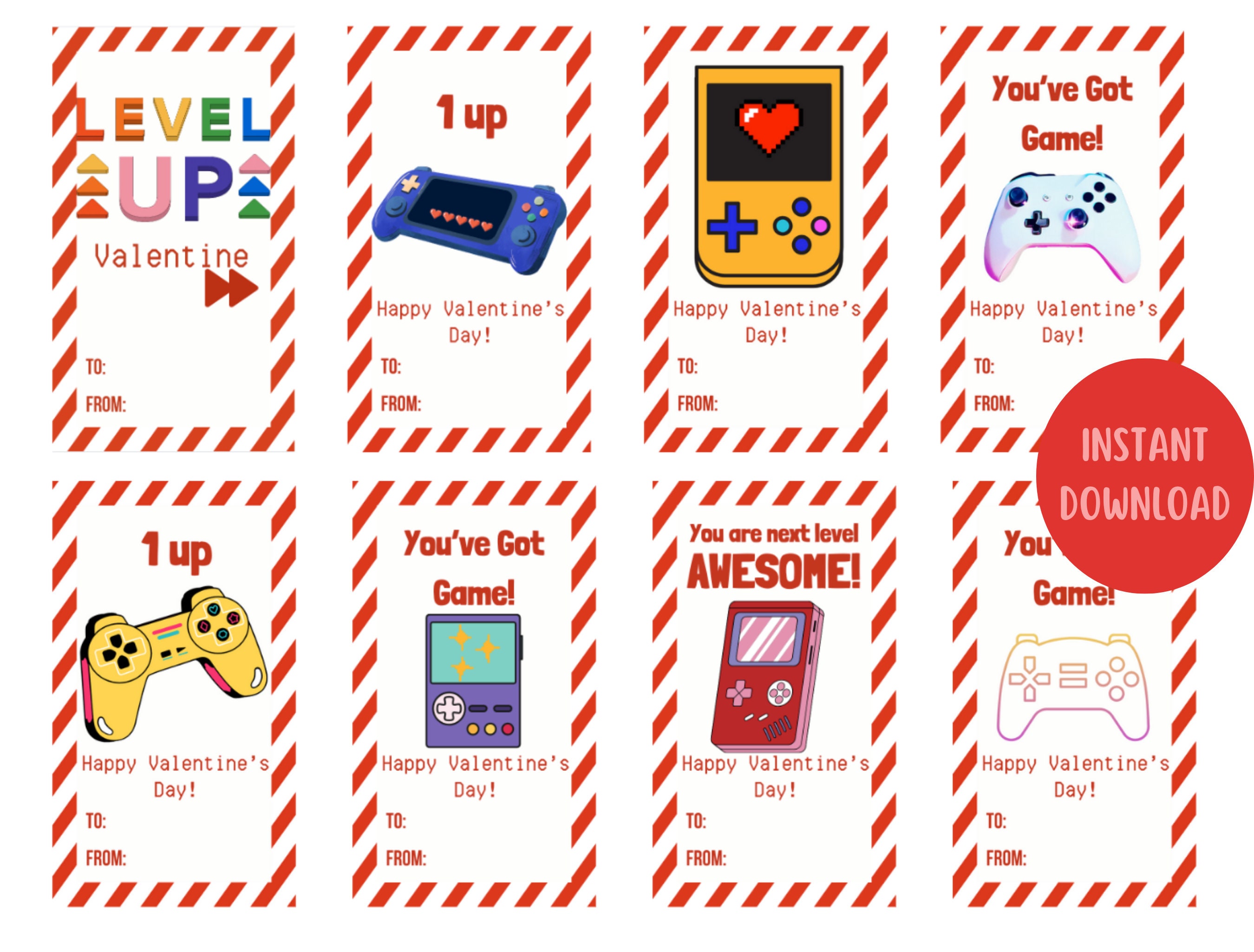 Video Game Valentine's Cards, Printable Video Game Cards, Gamer ...