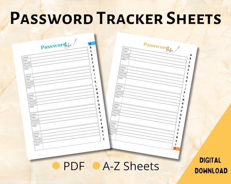 Password Tracker PDF Printable Sheets, Password Insert Template ...