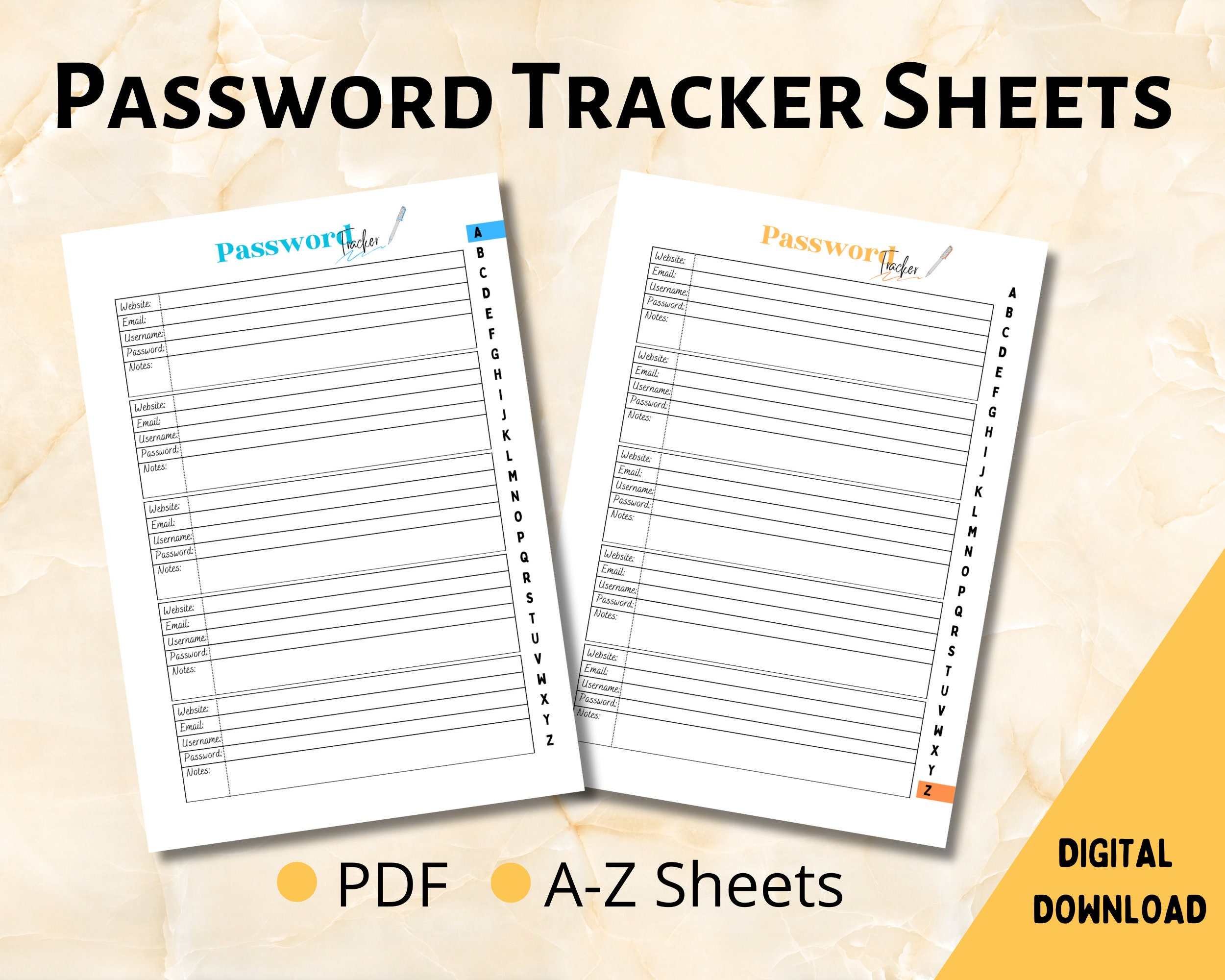 Password Tracker PDF Printable Sheets, Password Insert Template ...
