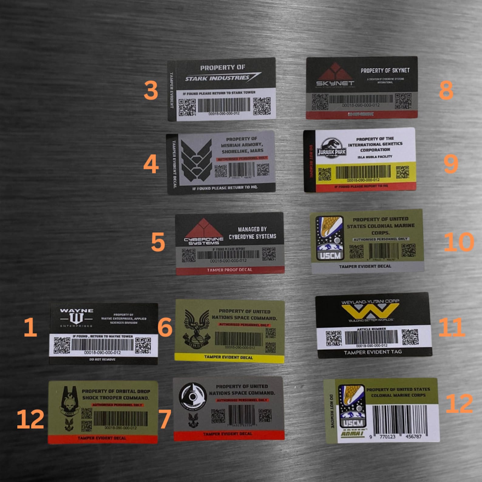 10 STICKER PACK USCM Colonial Marines Style Asset Tag Movie Prop ...