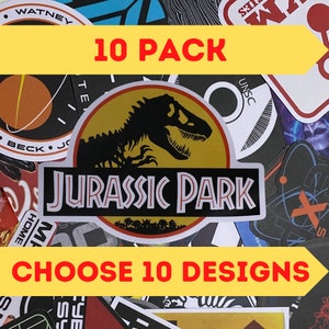 10 STICKER PACK Jurassic Park Inspired Vinyl Decal Pack of 10 Choose ...