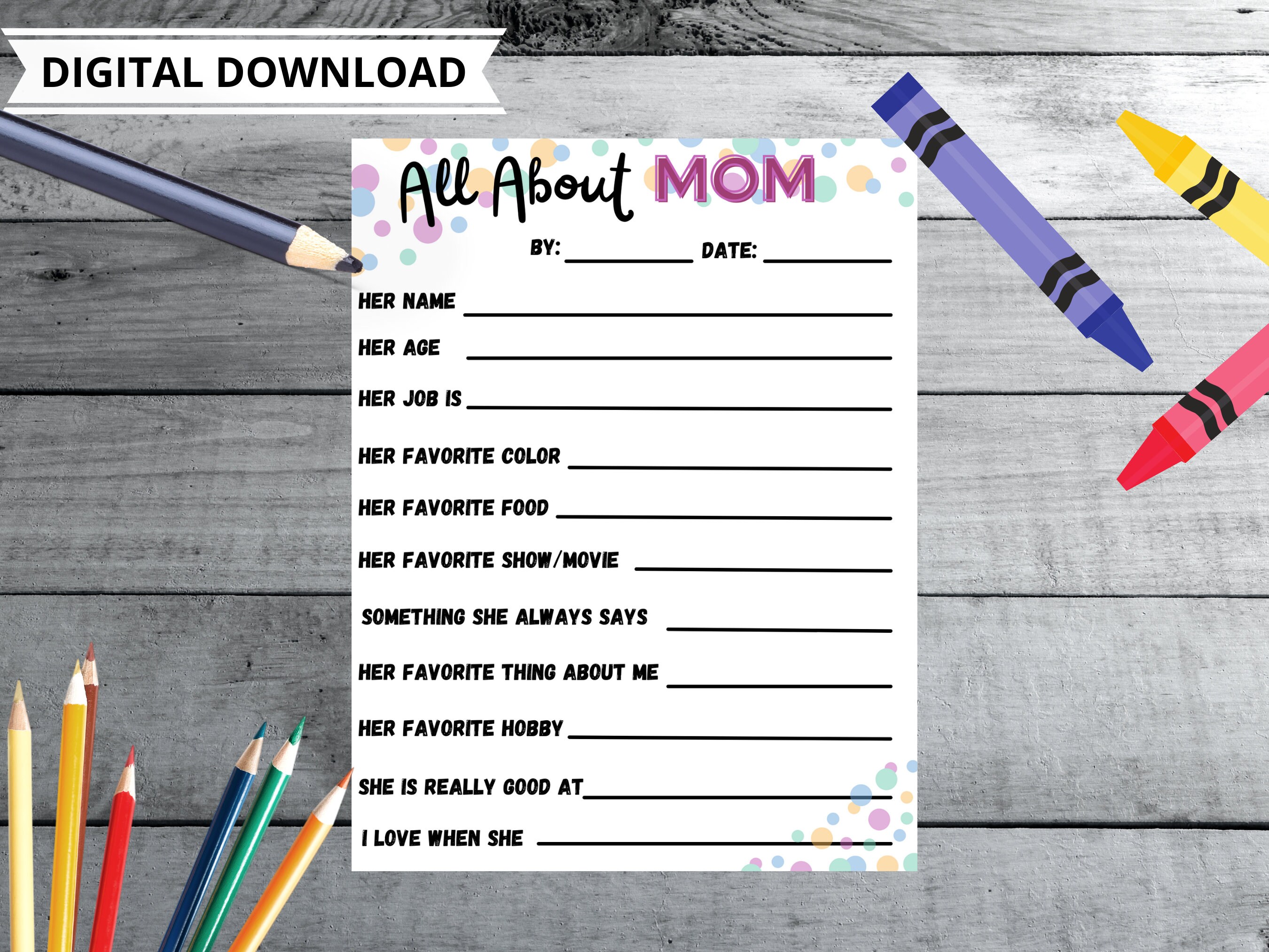 All About Mom Kid Questionnaire Worksheets for Mother's | Etsy
