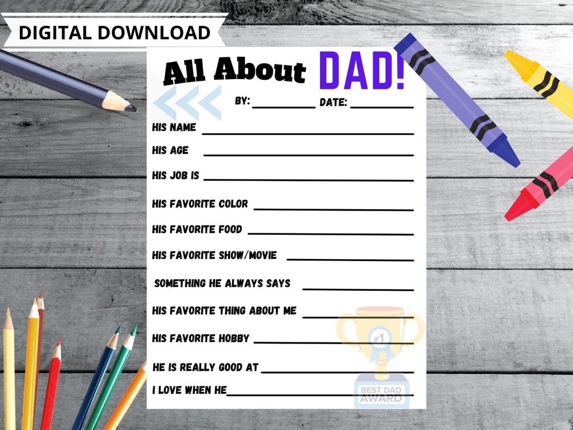 All About Dad Kid's Questionnaire Worksheets for Father's Day or ...