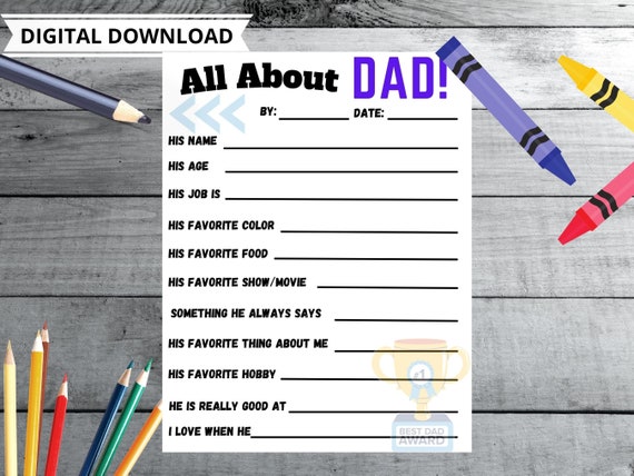 All About Dad Kid's Questionnaire Worksheets for - Etsy