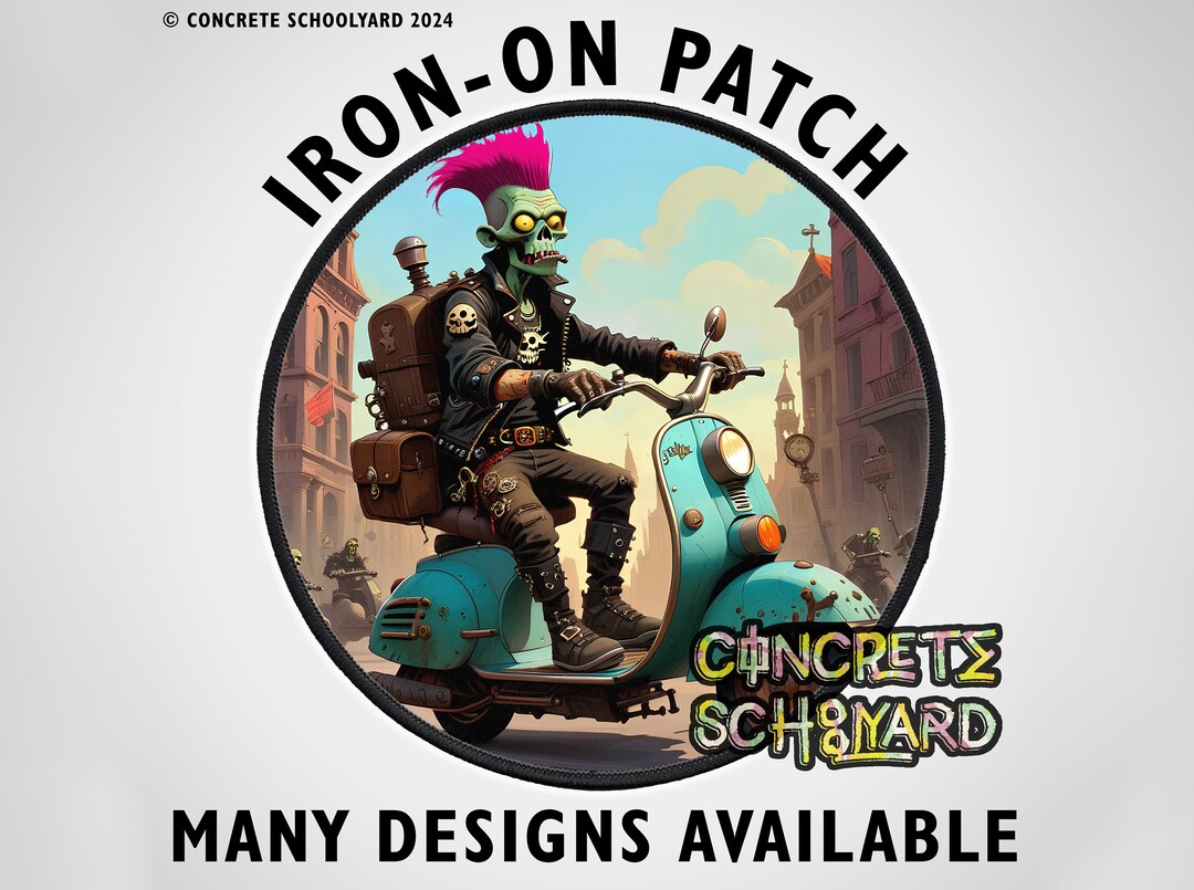 Steampunk Zombie Scooter Rider Patch, Iron on or Sew on Patches, Jacket Backpatch Available in 5 ...