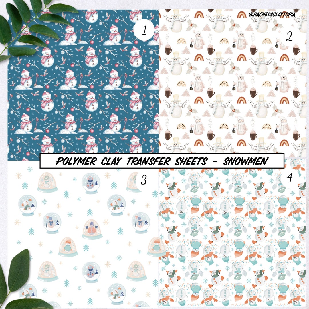 Snowmen Polymer Clay Transfer Sheets, Waterless Application, Winter ...