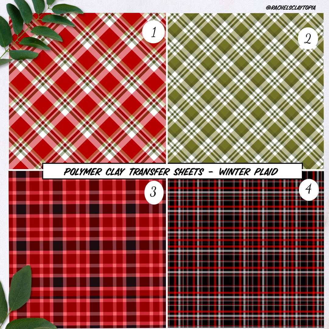 Winter Plaid Check Polymer Clay Transfer Sheets, Waterless Application ...