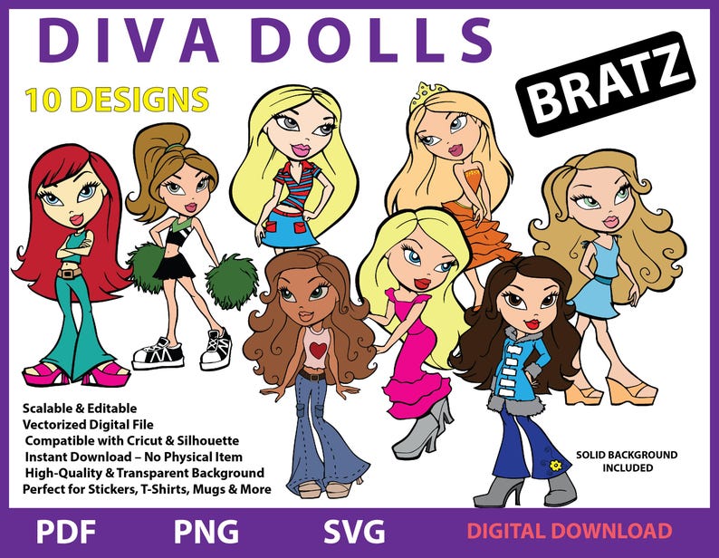 Diva Dolls SVG Bratz-inspired Digital Download Png, Pdf & Svg Cut Files ...