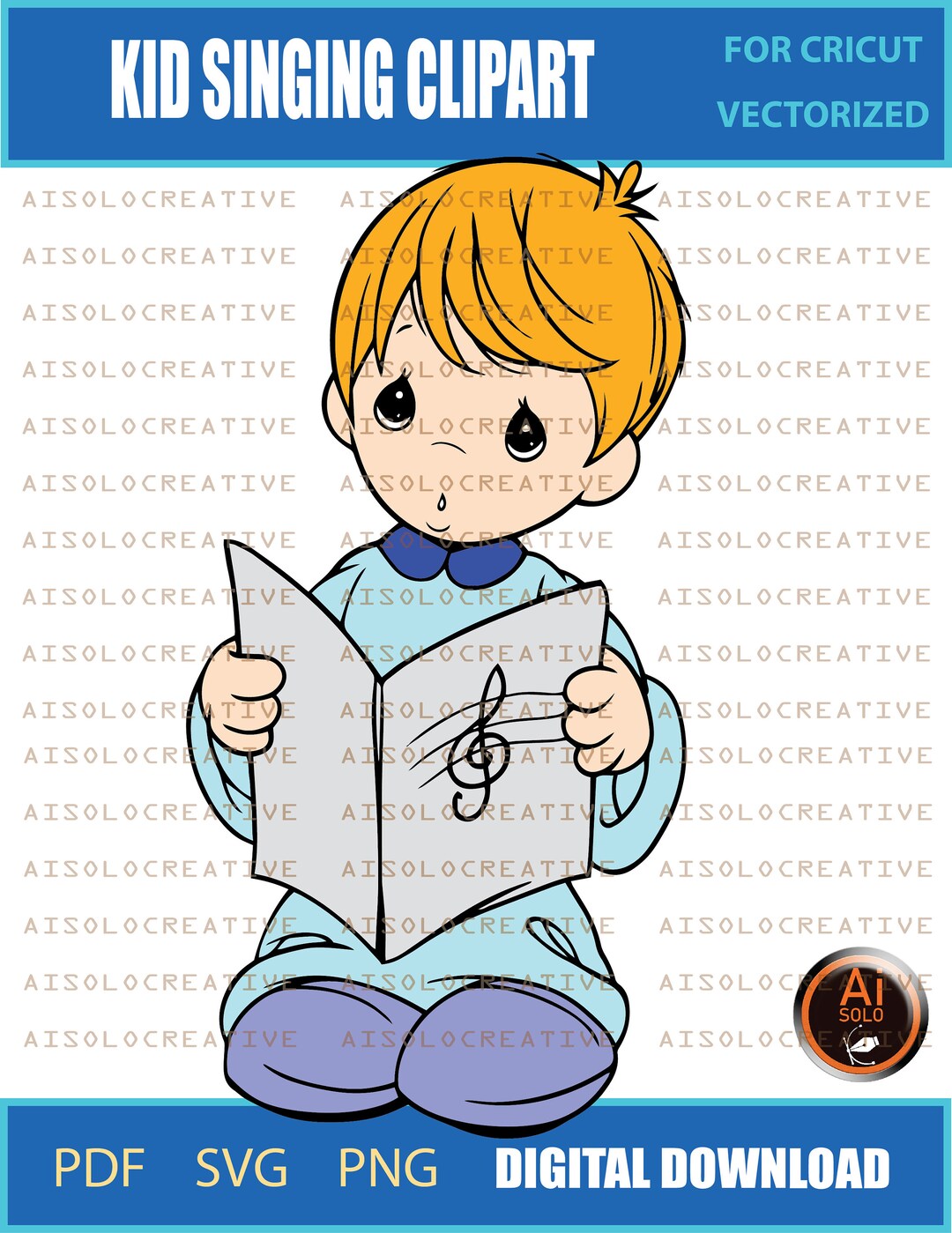KID SINGING CARTOON ( Clipart/cricut Ready/ Svg,pdf,png Files ...