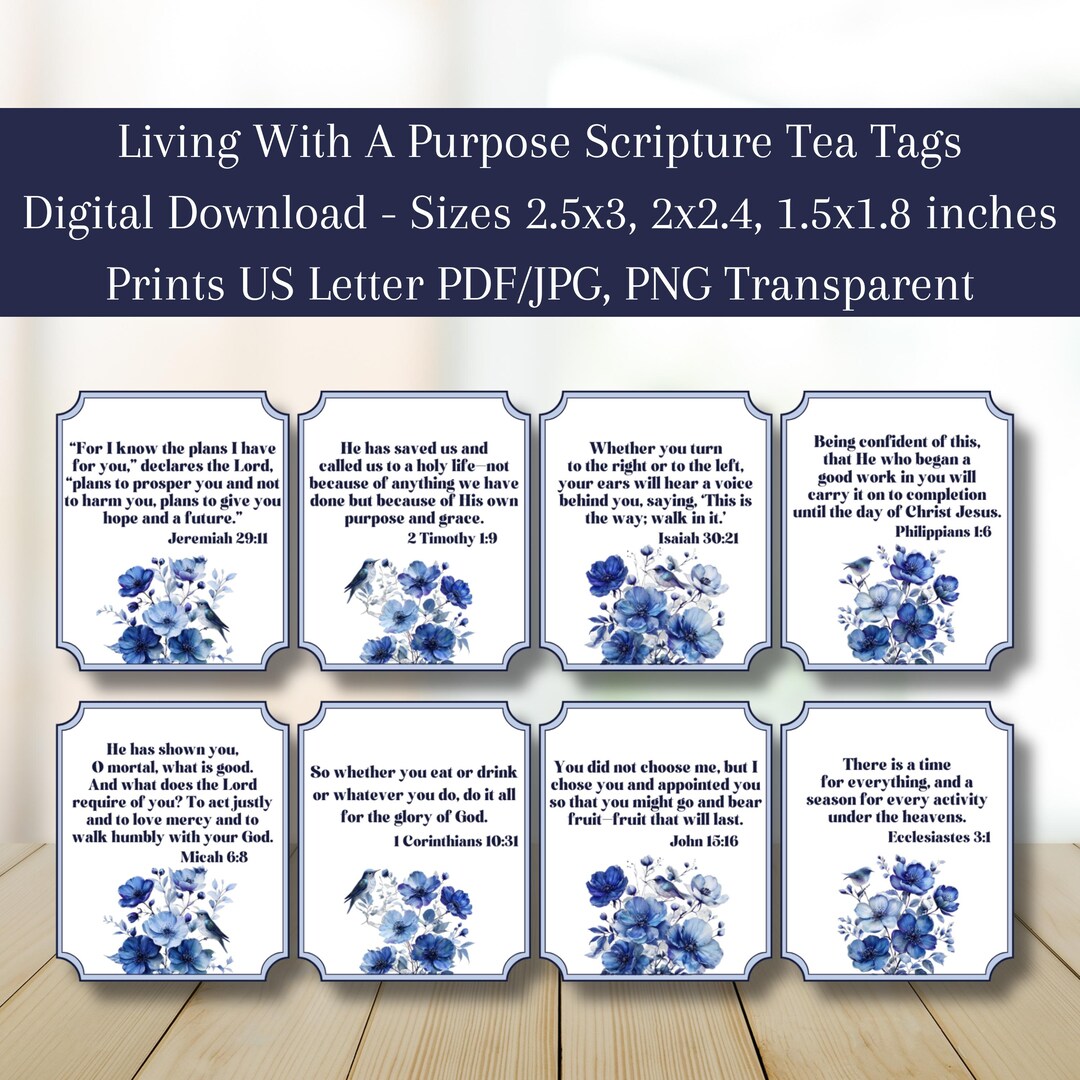 Scripture Tea Tags, Printable Tea Tags, Teabag Tags, Living With A ...