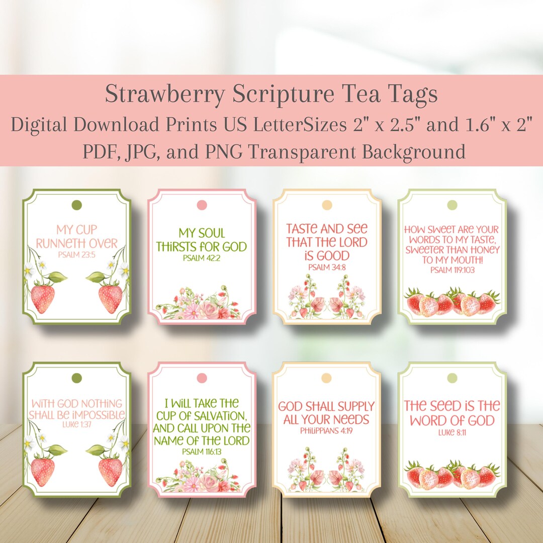 Christian Strawberry Scripture Tea Tags, Scripture Tea Party Favors ...