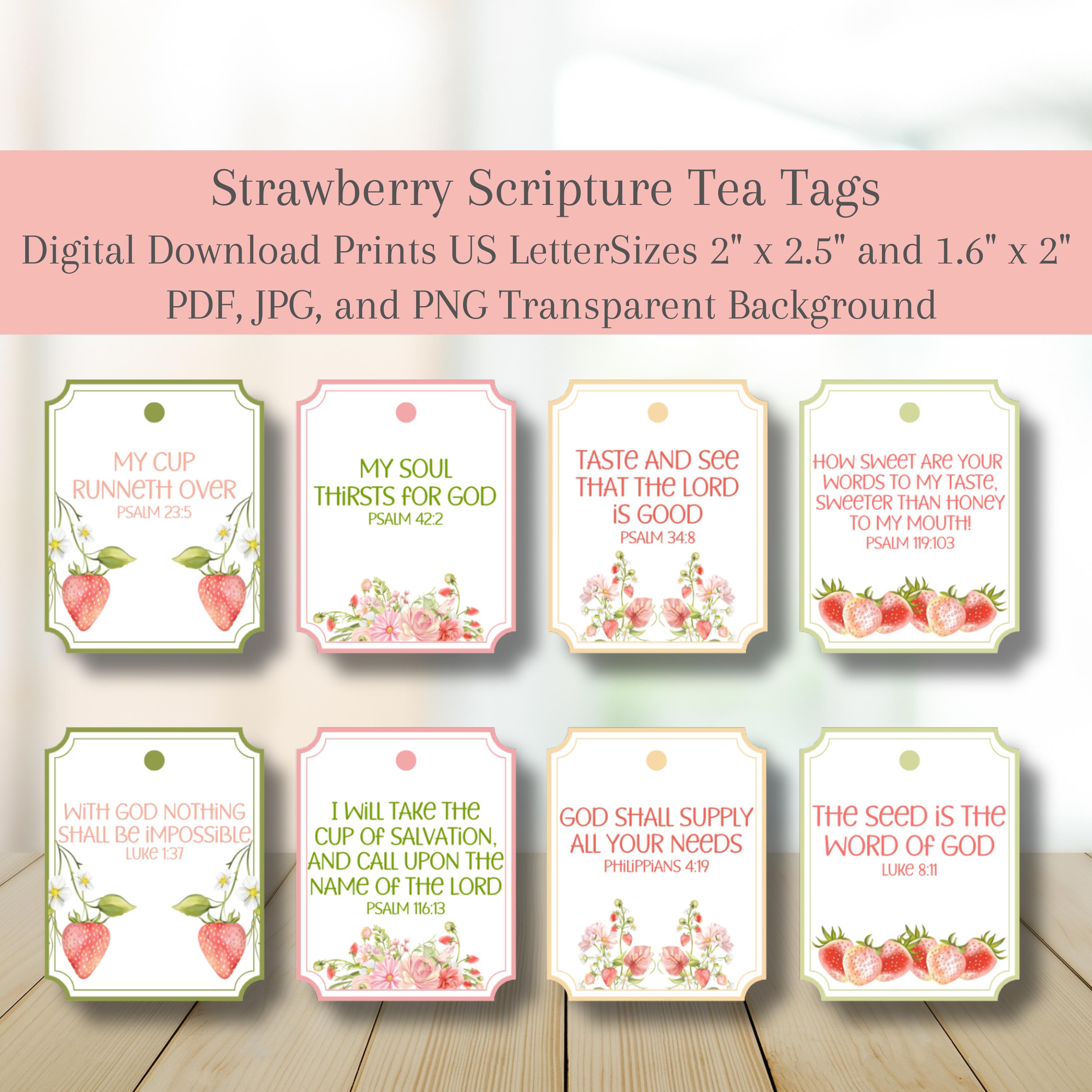 Scriptural Tea Tags: Strawberry Bible Verse Printable, Tea Mother's Day ...