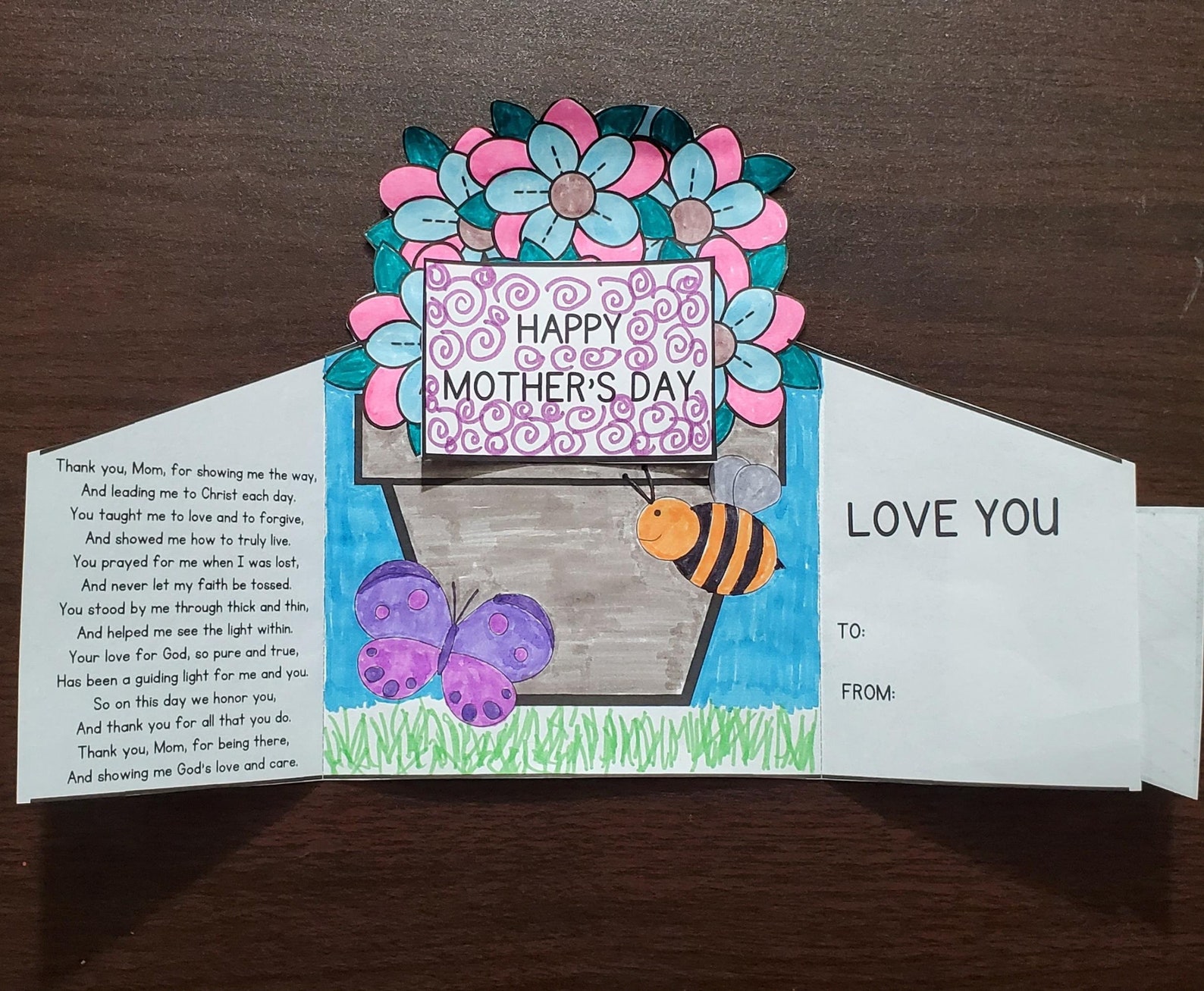 Mother's Day Card Activity Sunday School Craft for Mom Coloring Potted ...