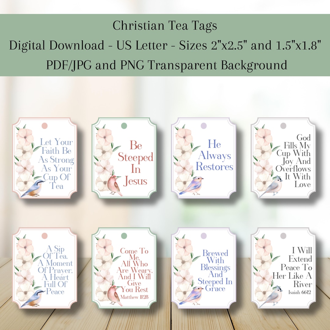 Scripture Tea Bag Tags, Christian Printable Tea Tags, Mother's Day, Tea ...