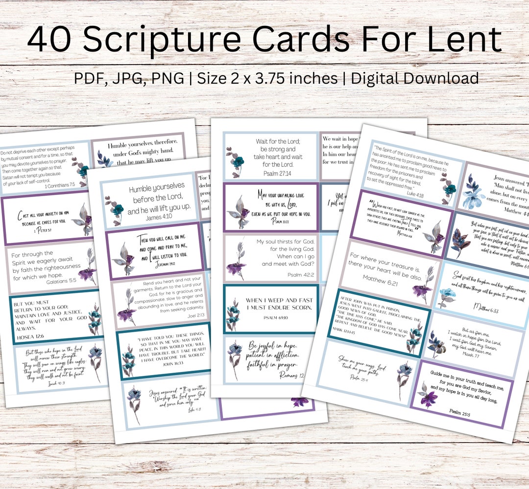 40 Scripture Cards for Lent Printable Easter Encouraging Verse Bible ...