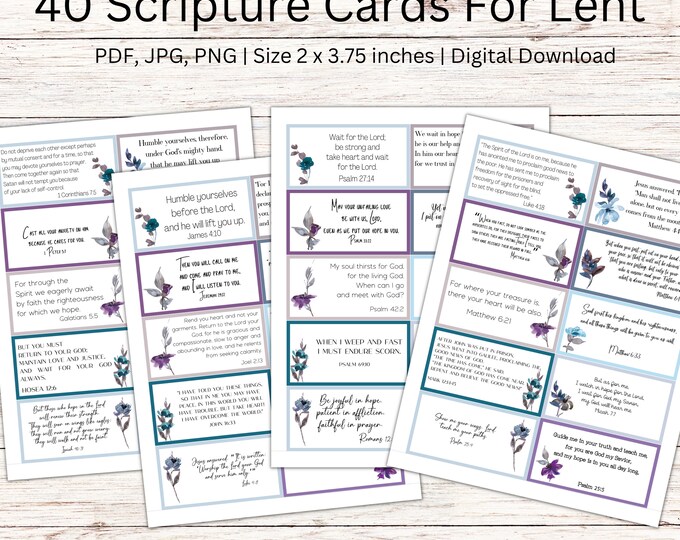 40 Scripture Cards for Lent Printable Easter Encouraging Verse Bible ...