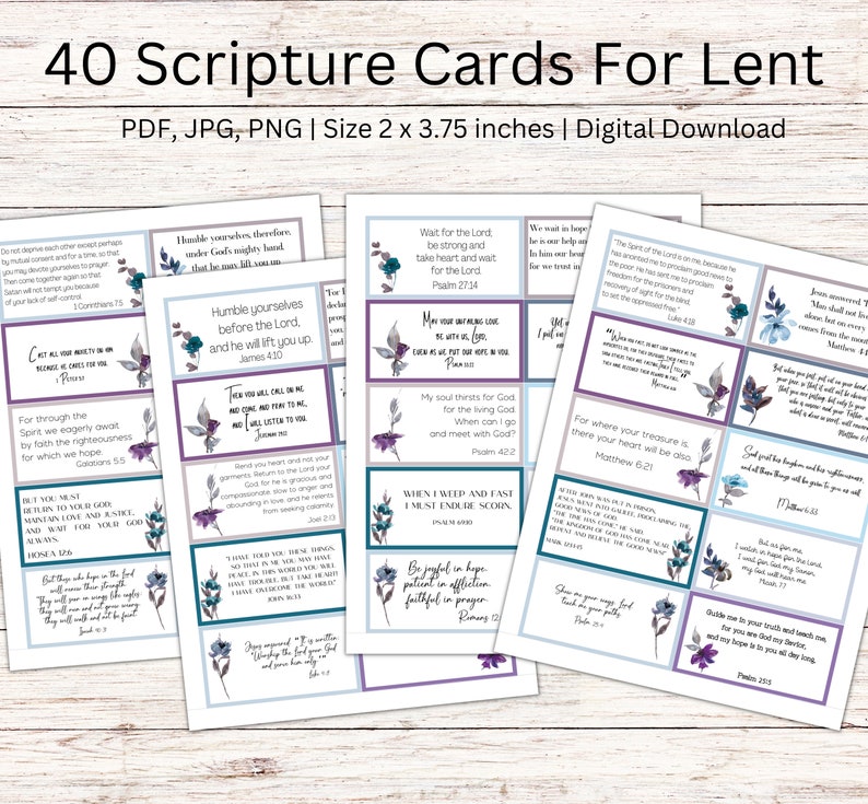 40 Scripture Cards for Lent Printable Easter Encouraging Verse Bible ...