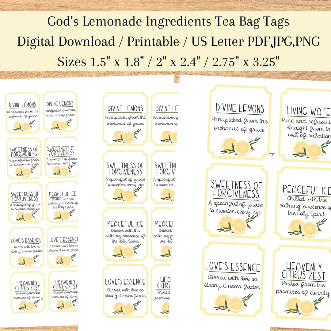 Lemon Tea Tags Printable Tea Tags Scripture Tags Teabag Tags Bible ...