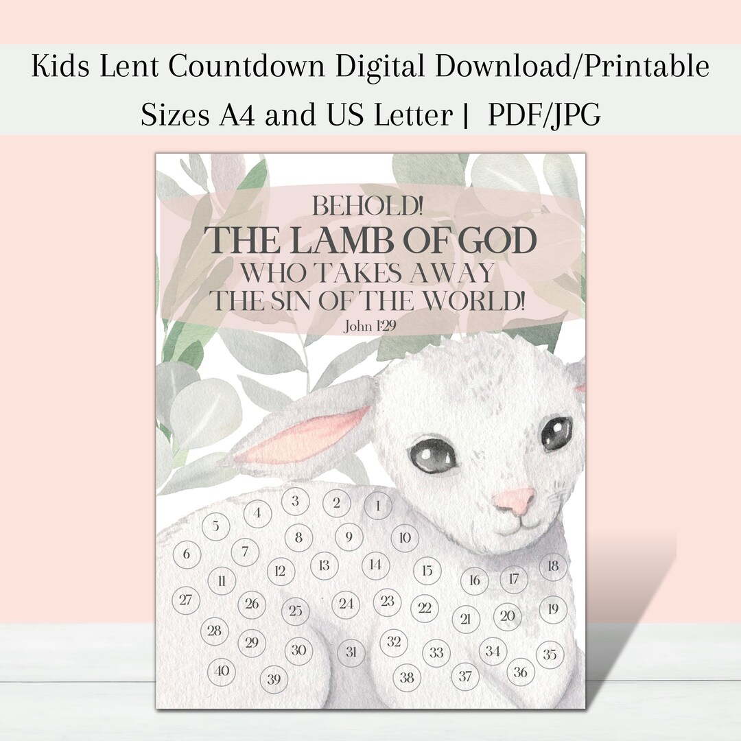 40 Days Lenten Calendar, Lenton Printable, Countdown to Easter, Lent ...