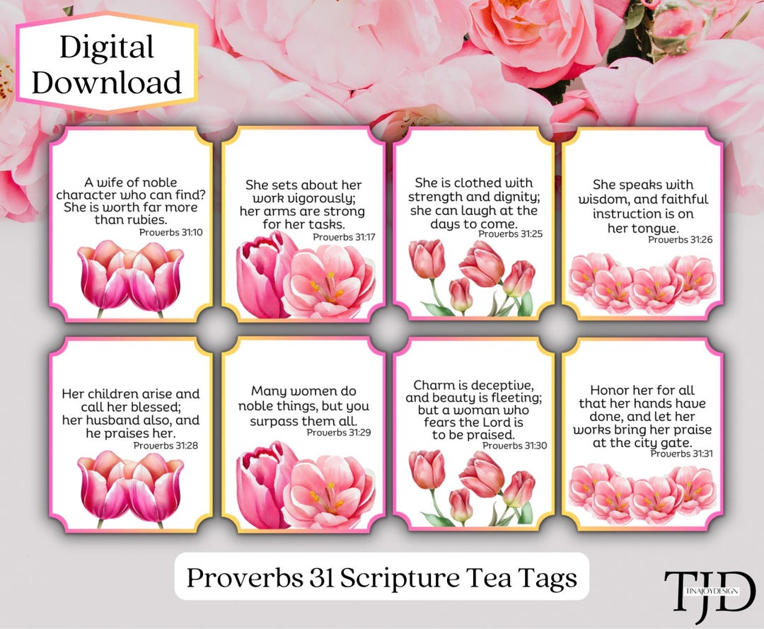 Proverbs 31 Tea Tags, Scripture Tea Tags: Bible Verse Christian ...