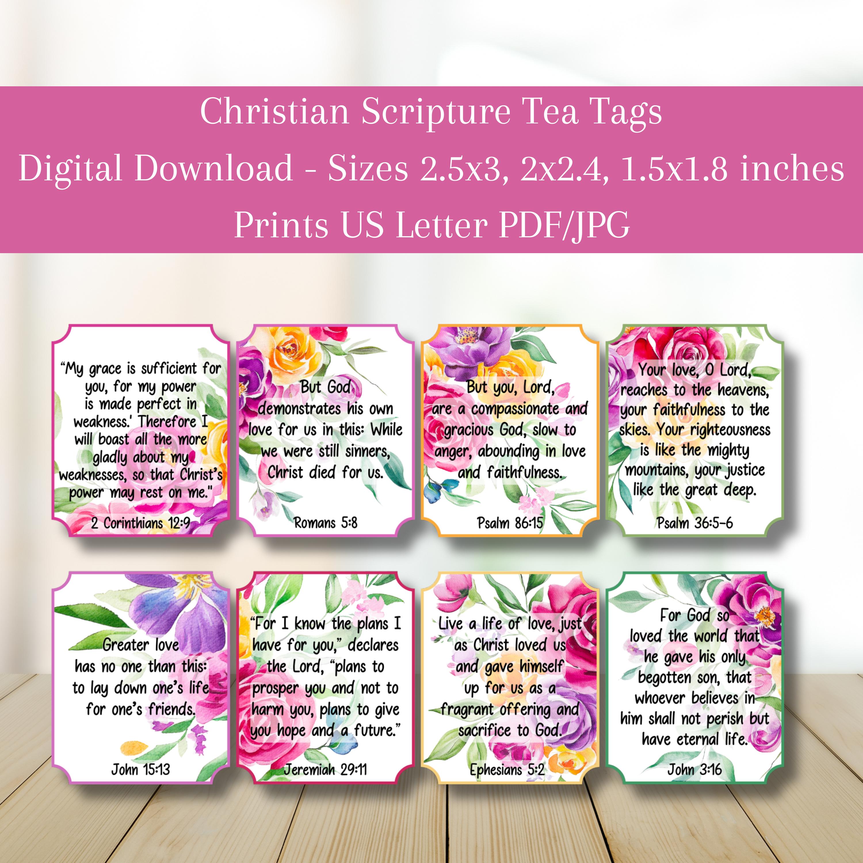 Floral Scripture Tea Bag Tags: Bible Verse Christian Printable Tea Tags ...