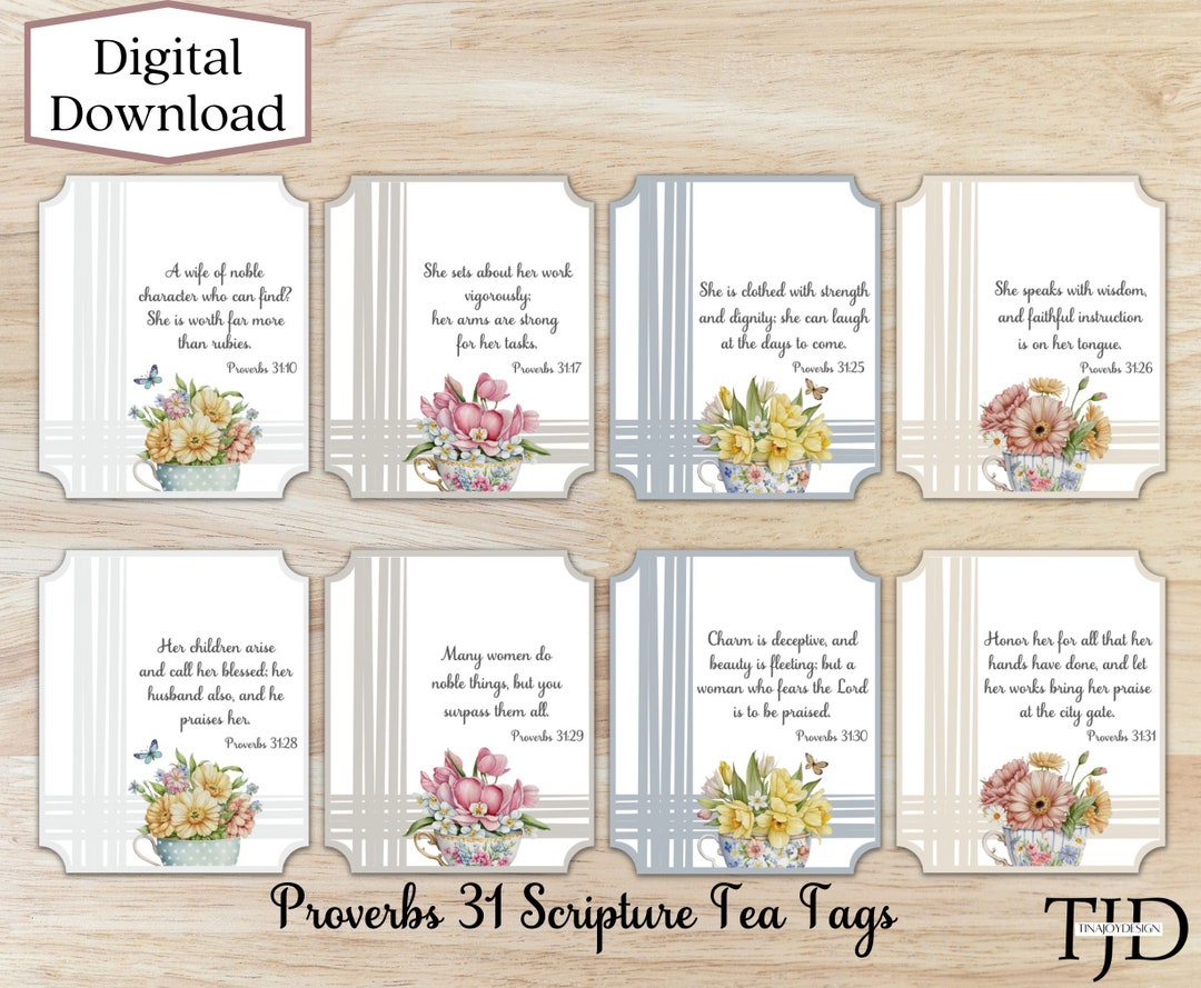 Proverbs 31 Tags Scripture Tea Tags Printable Tea Bag Tags Mother's Day ...