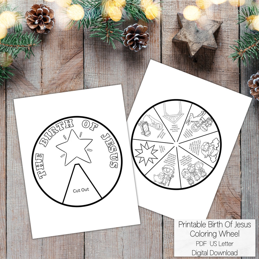 Birth of Jesus Coloring Wheel, Printable Nativity Christmas Activity ...