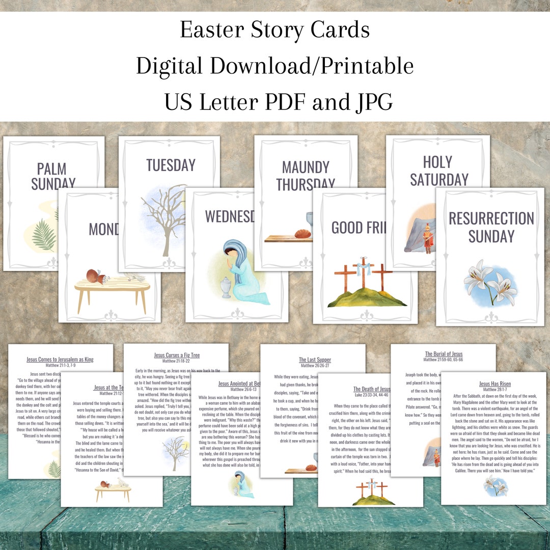 Easter Story Cards, Holy Week Easter Countdown, Sunday School Print ...