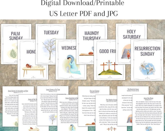Easter Story Cards, Holy Week Easter Countdown, Sunday School Print ...